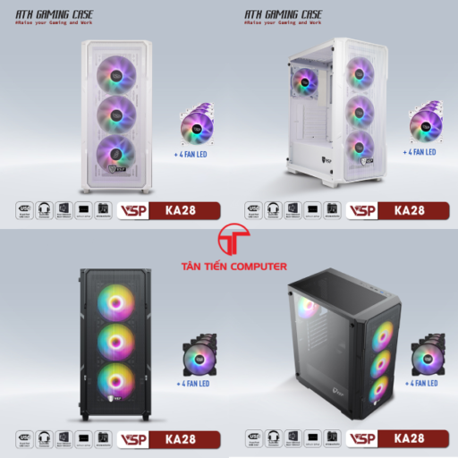 CASE VSP GAMING KA28+ 4Fans Led Black/White – Tân Tiến Computer – Vi tính Nha Trang