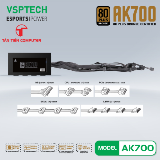 Bộ nguồn máy tính VSPTECH – iForgame AK700 80PLUS BRONZE – Tân Tiến Computer – Vi tính Nha Trang